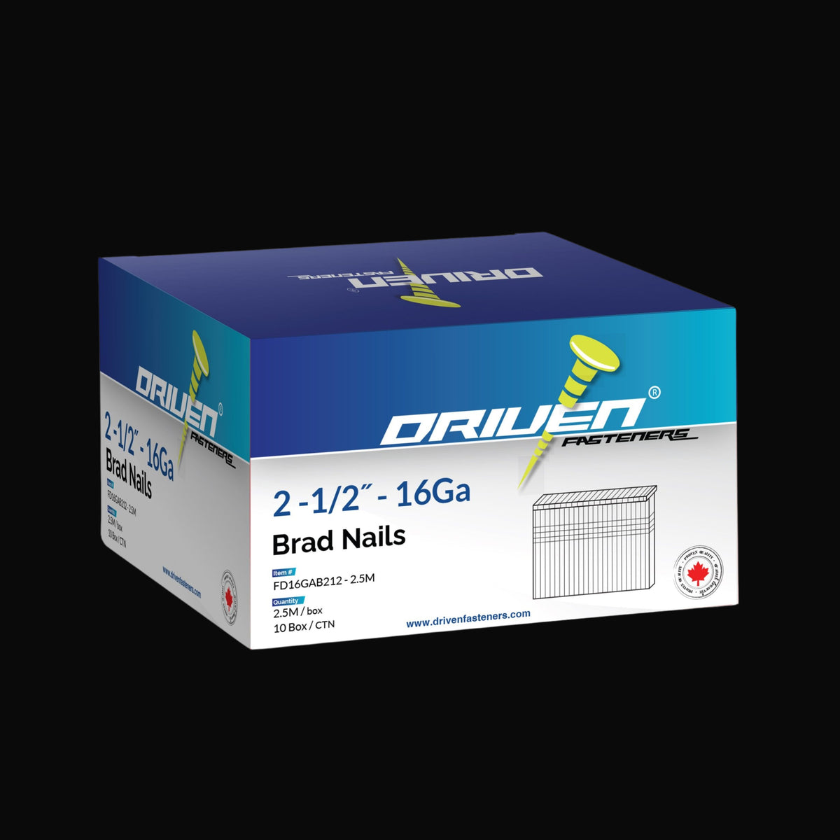 Driven Fasteners 16 Gauge, 2-1/2-Inch Electro-Galvanized Brad Nails ...